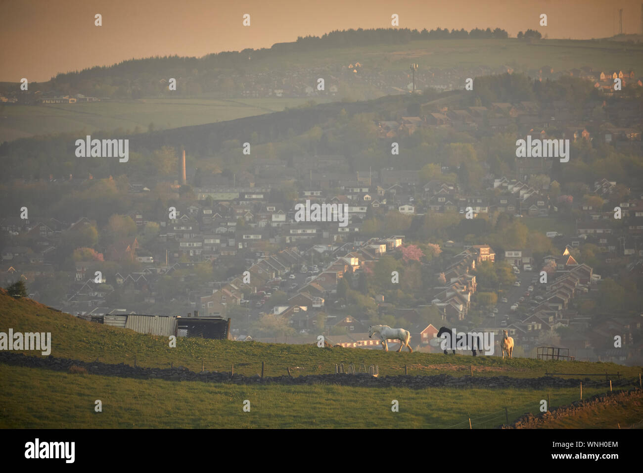 Tameside landmarks, view from Hartshead Pike hill Stock Photo - Alamy