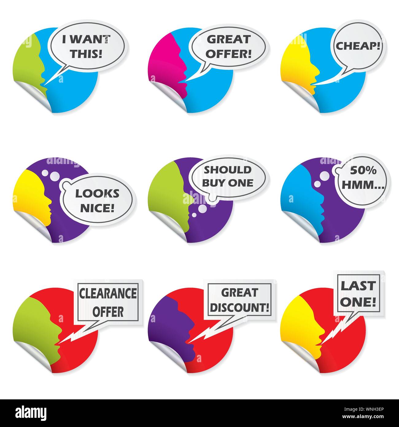 Color sticker set with various messages Stock Vector Image & Art - Alamy