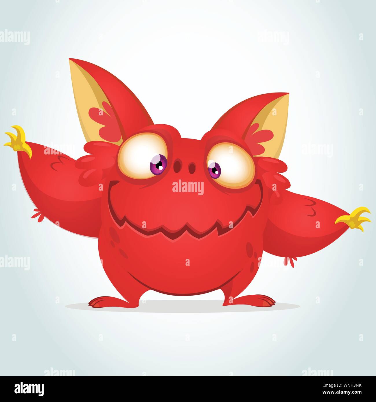Vector cartoon red monster with big ears. Halloween fluffy red monster ...