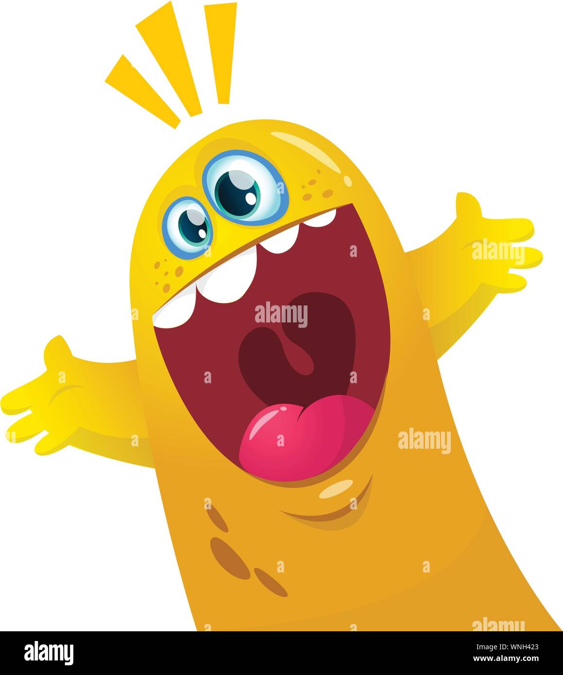 Cartoon yellow blob monster. Halloween vector illustration of excited ...