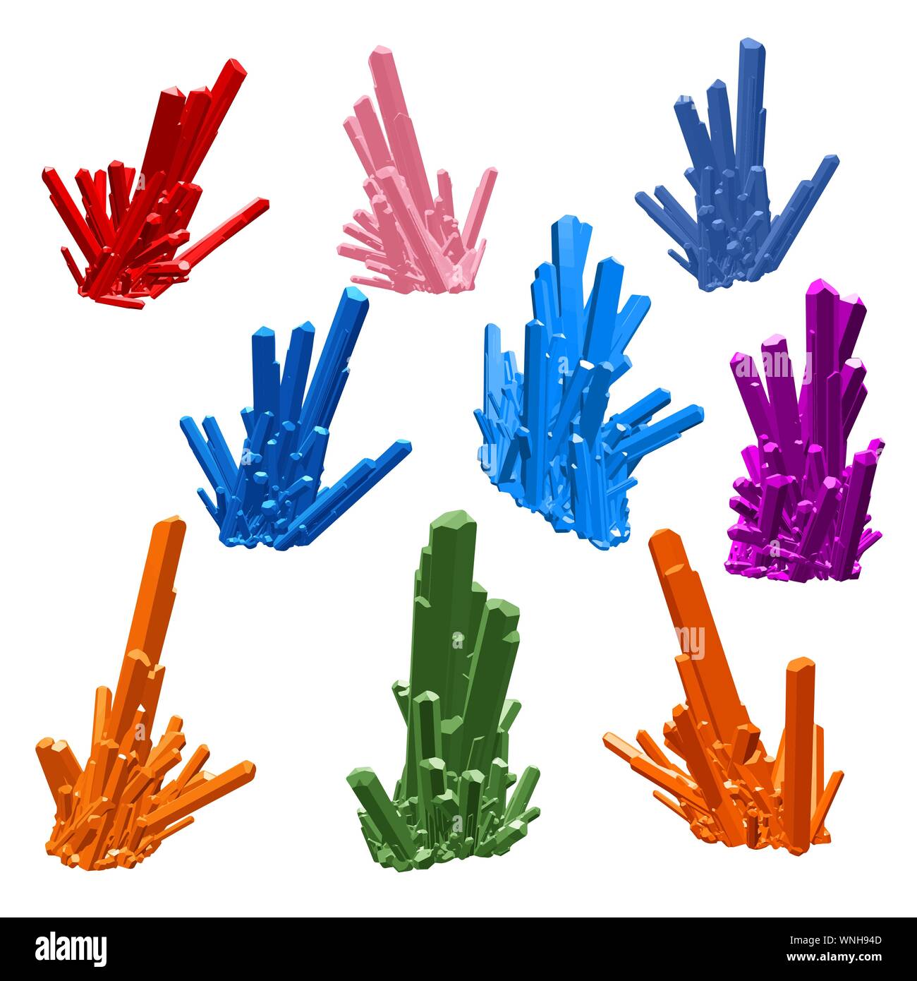 Colorful shiny bright crystals pack set. Red , green , purple, orange ...