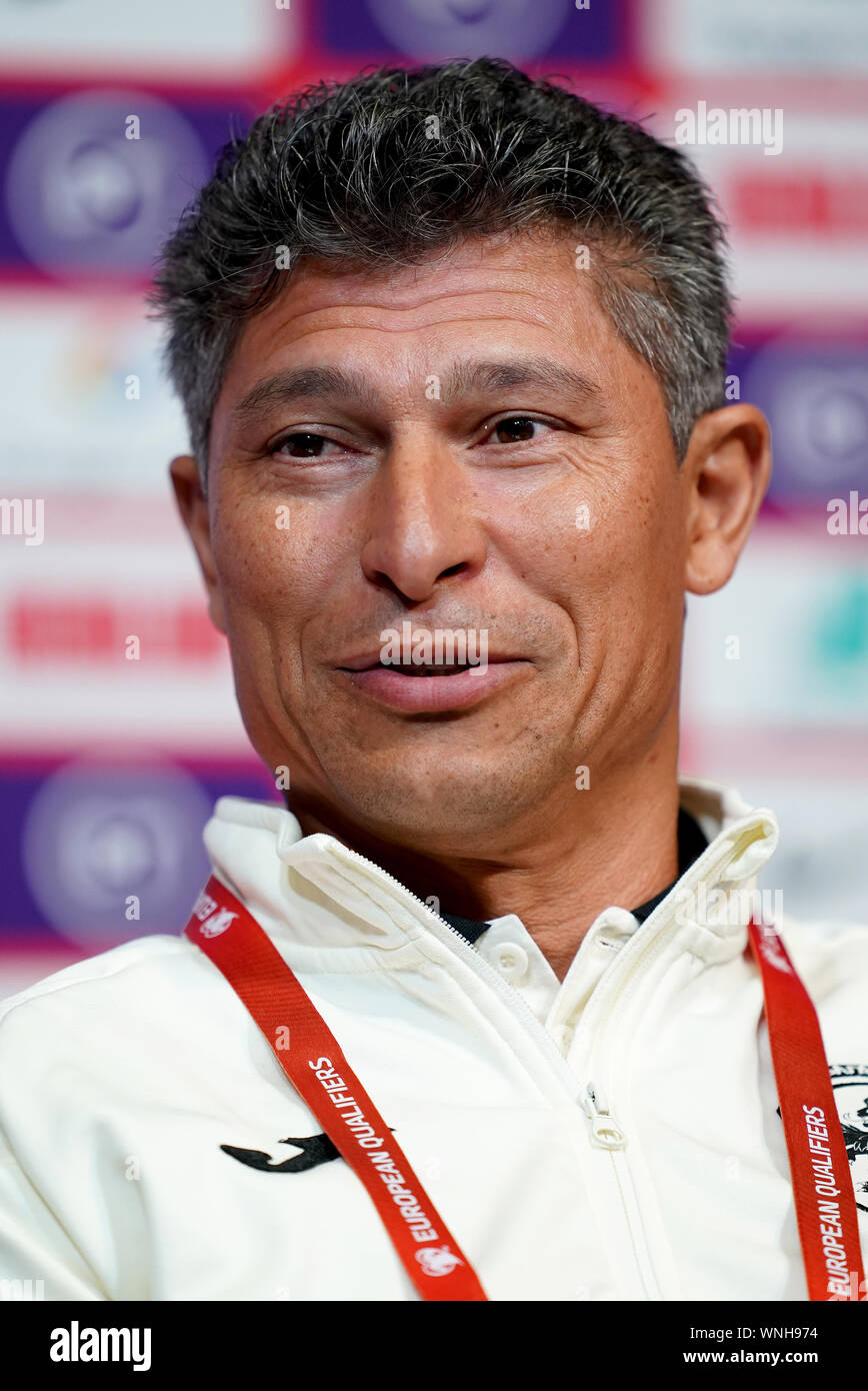 Bulgaria manager Krasimir Balakov during a press conference at Wembley ...