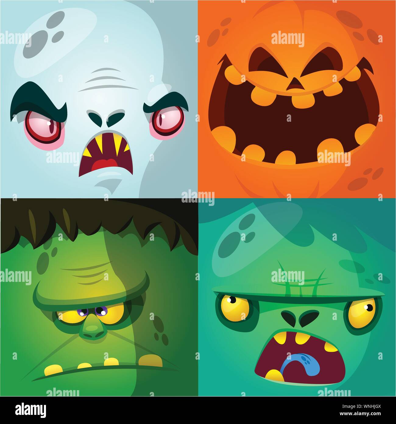 Cartoon monster faces vector set. Cute square avatars and icons ...