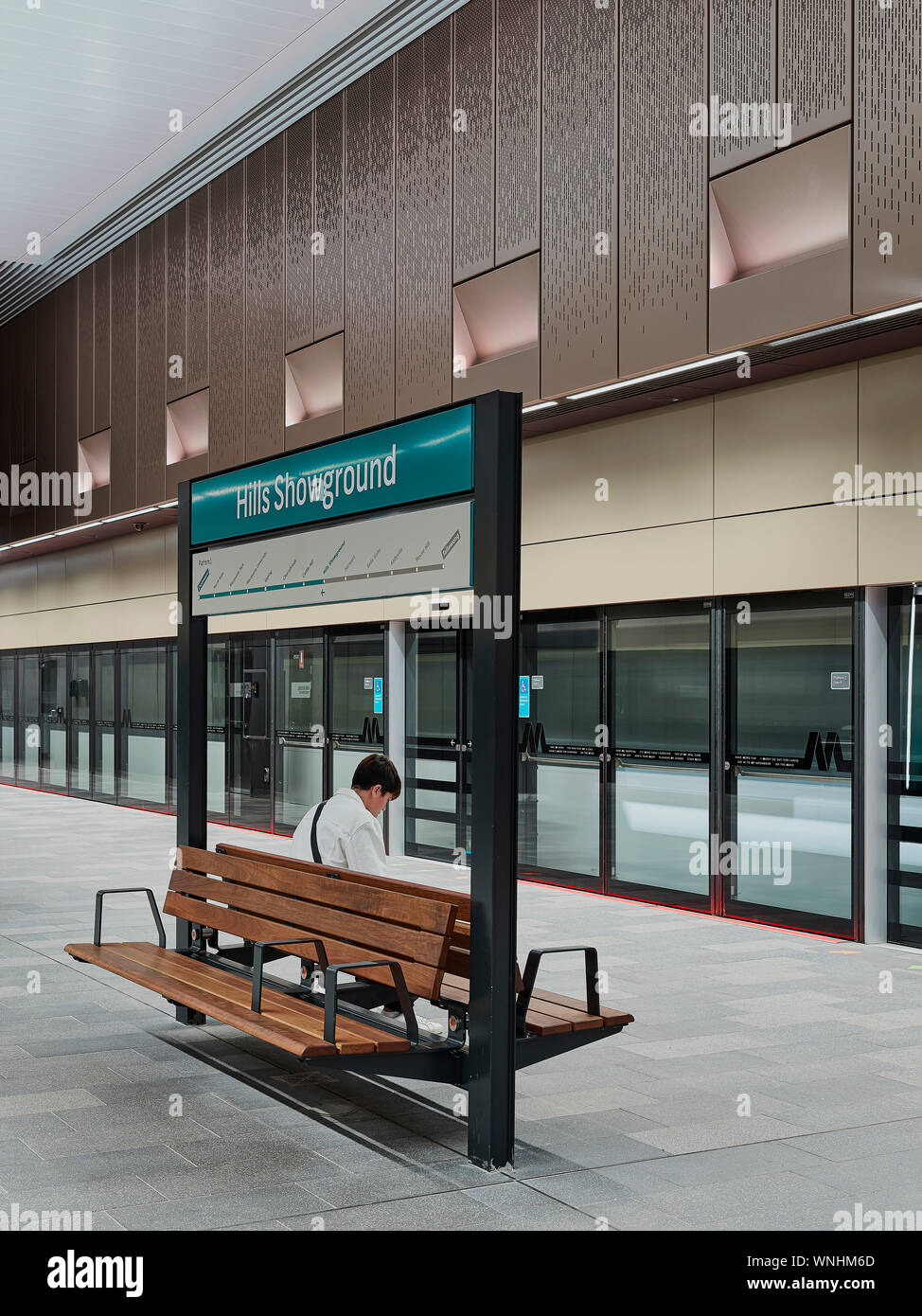 Station platform seating and signage. North West Metro Stations, Sydney ...