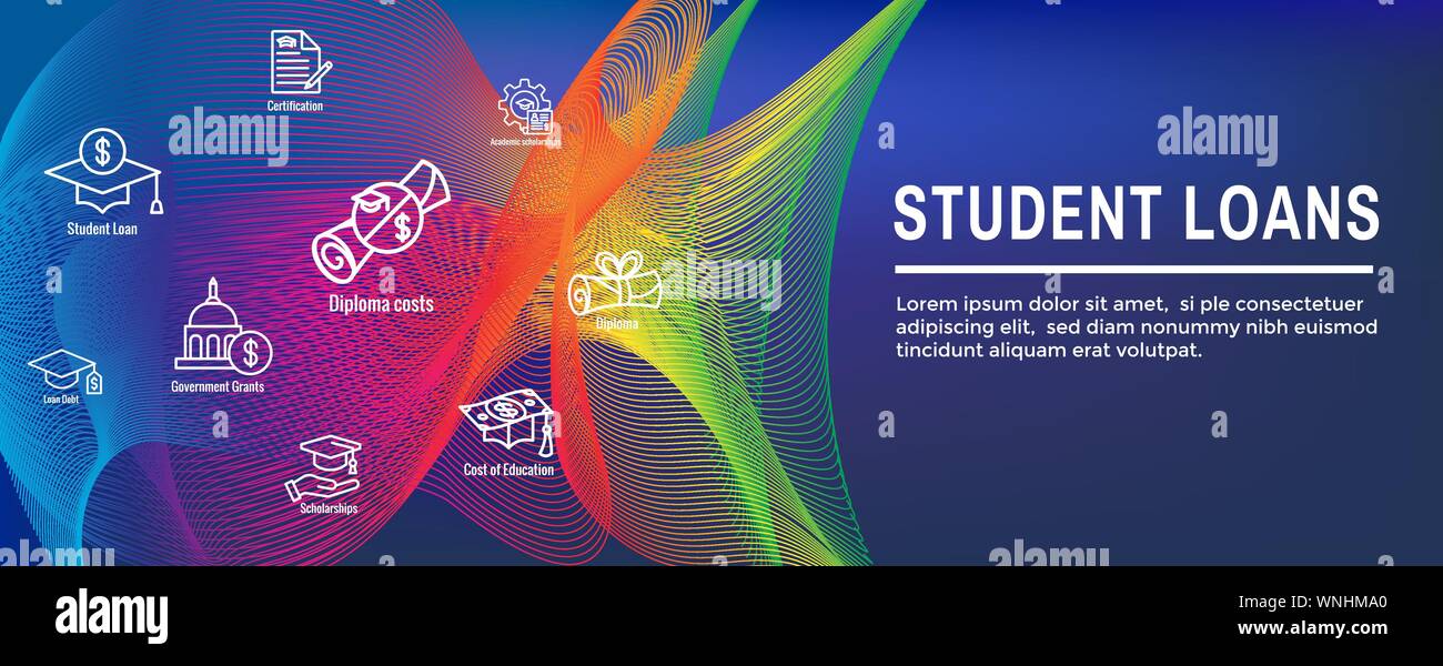 Student Loans Icon Set and Graduation Web Header Banner Stock Vector ...