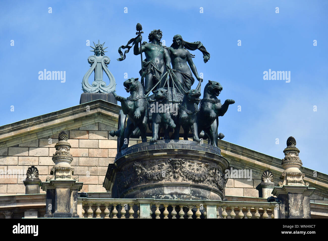 Statue on the top of the opera house, Dresden, Germany, Europe Stock ...