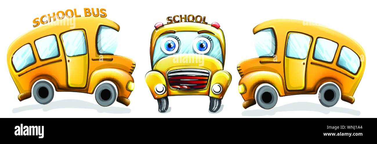 School bus funny cartoon Vector. Happy smilling back to school concept ...
