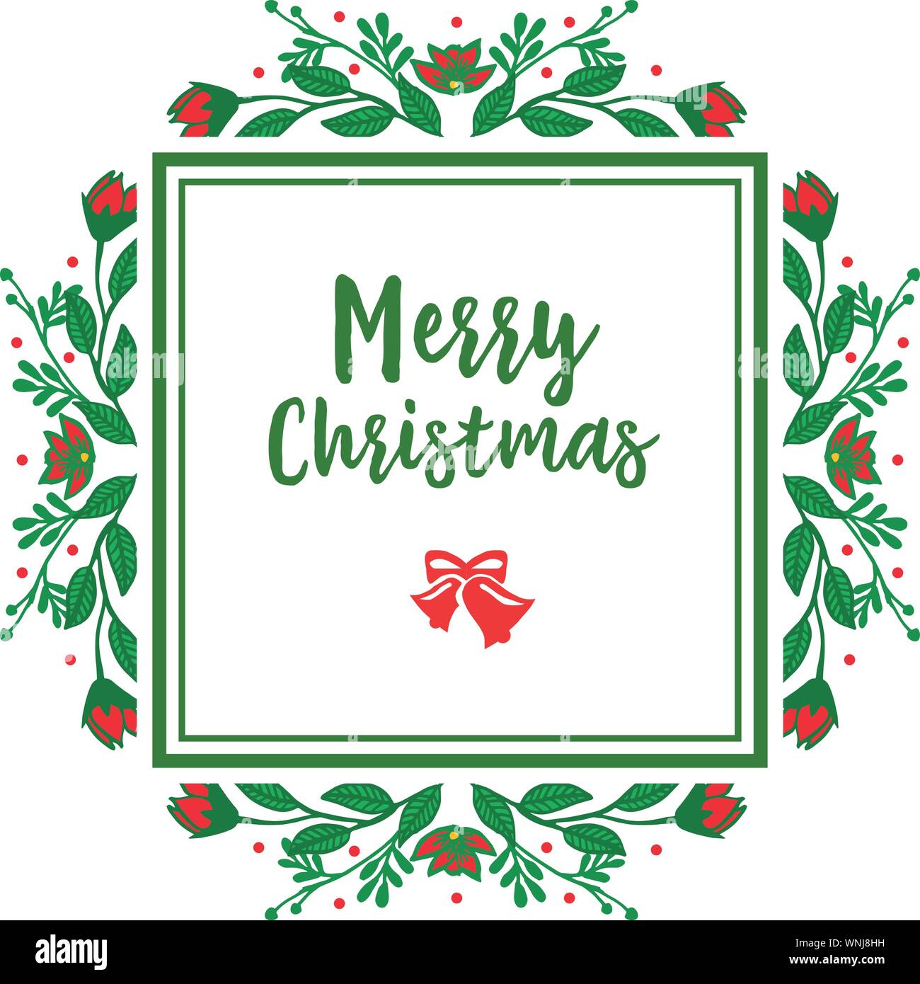 Simple green leafy floral frame, for decoration template of card merry ...