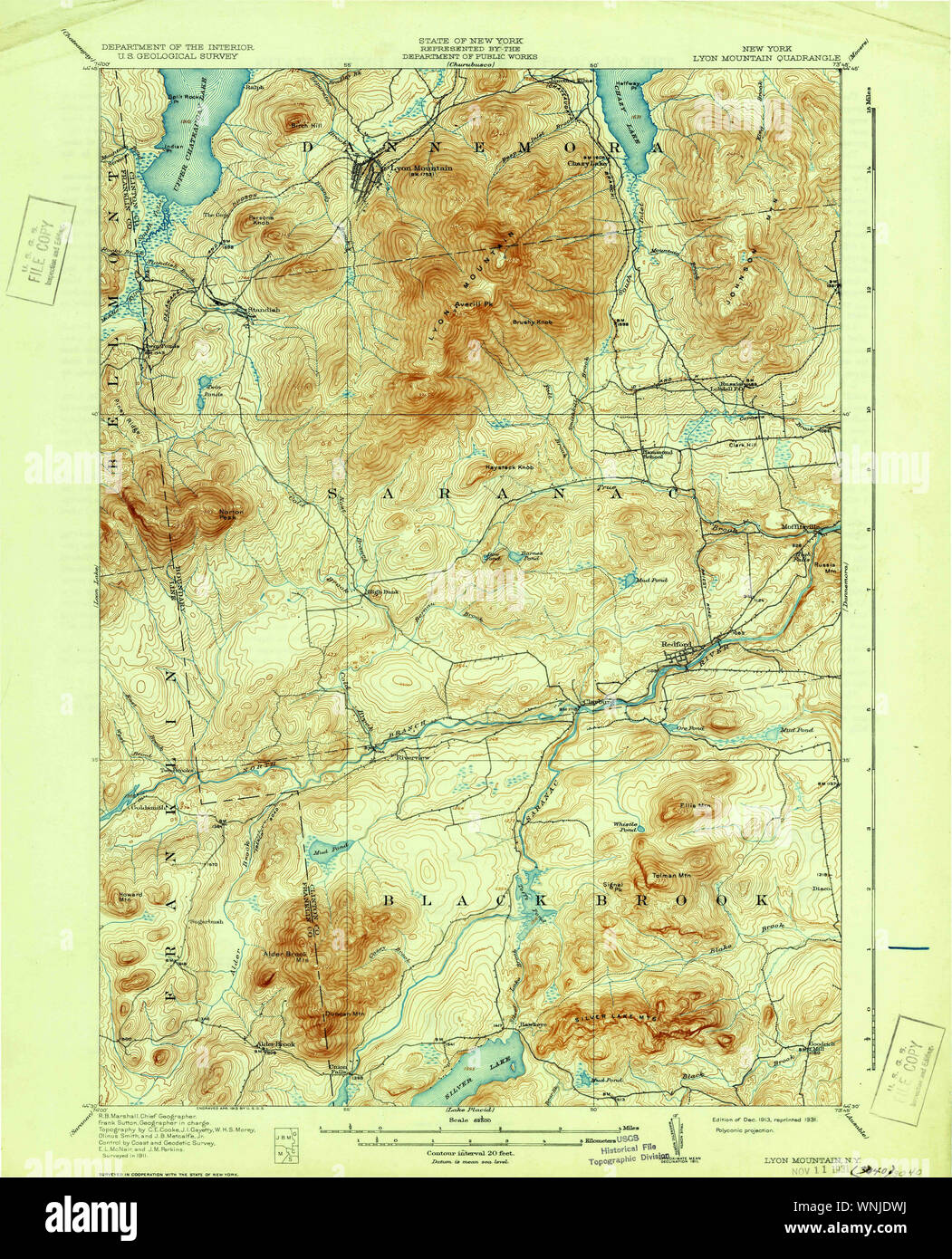 New York NY Lyon Mountain 130394 1913 62500 Restoration Stock Photo - Alamy