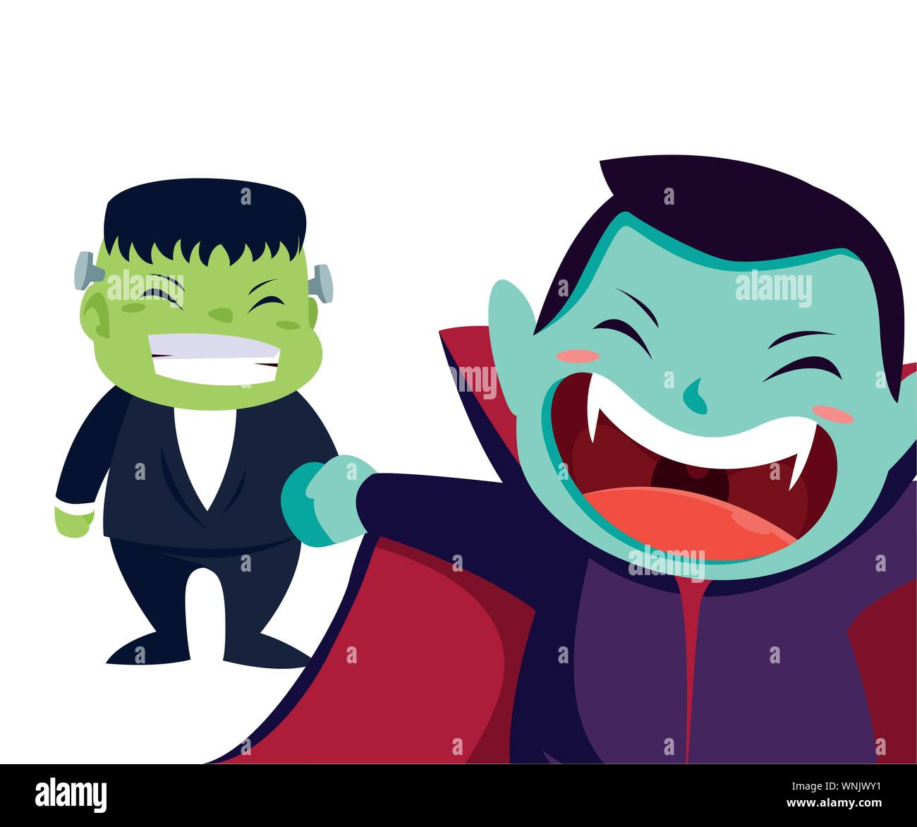 laughing boys in halloween dracula frankenstein costume vector ...