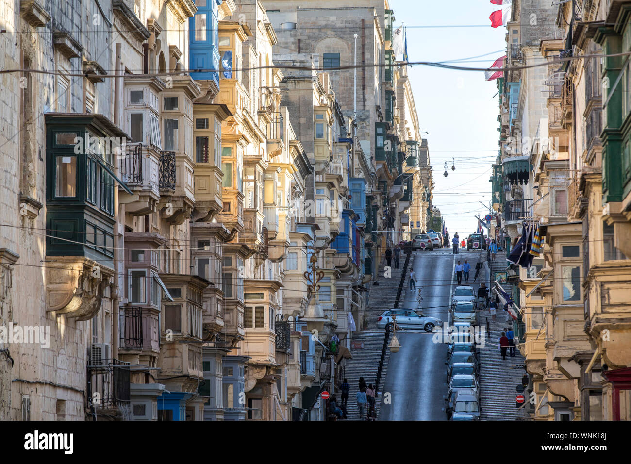Malta, old town of Valetta, narrow, steep street, alleys Stock Photo ...