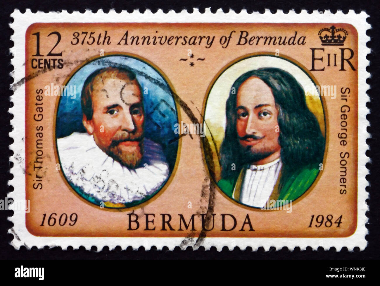 BERMUDA - CIRCA 1984: a stamp printed in Bermuda shows Thomas Gates and ...