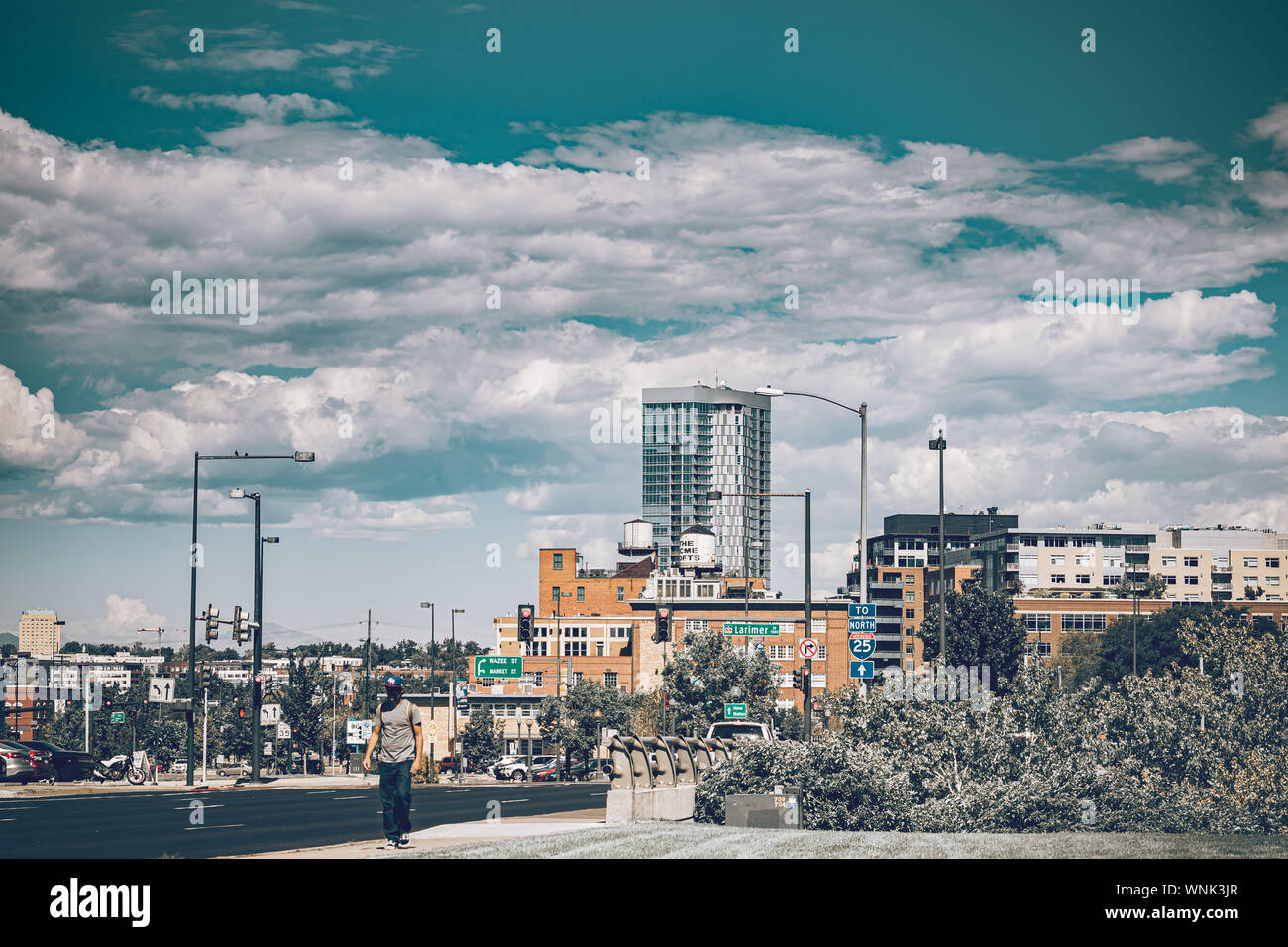 Urban lifestyle in the Denver city of Colorado state. Downtown district ...