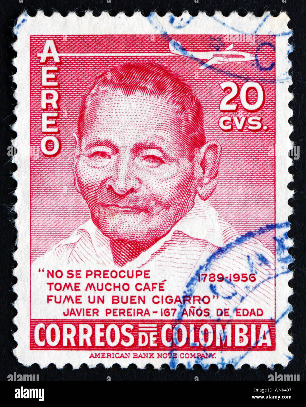 COLOMBIA - CIRCA 1956: a stamp printed in the Colombia shows Javier ...