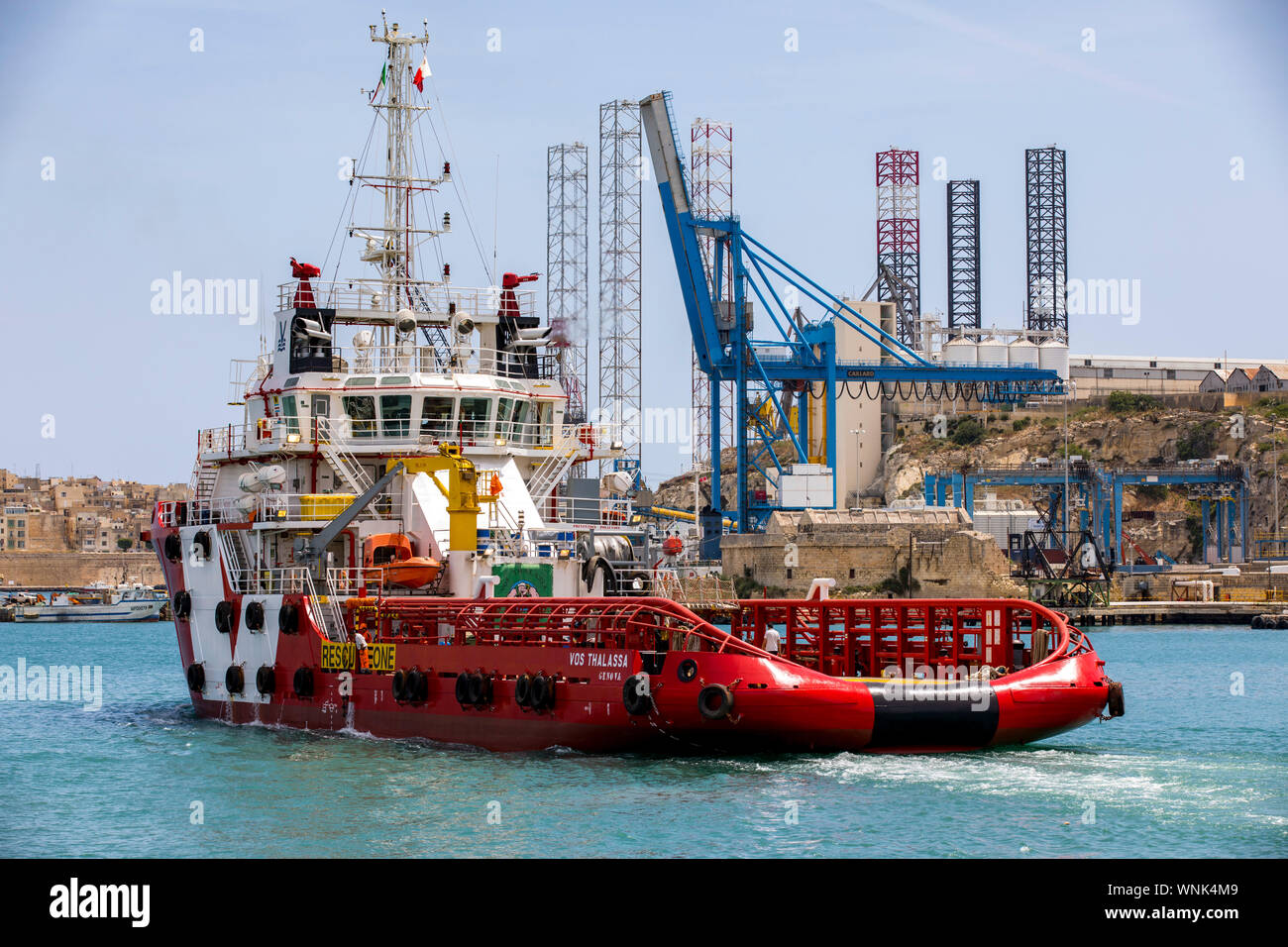 Malta, Grand Harbour, port with shipyards, docks, workshops for ships ...