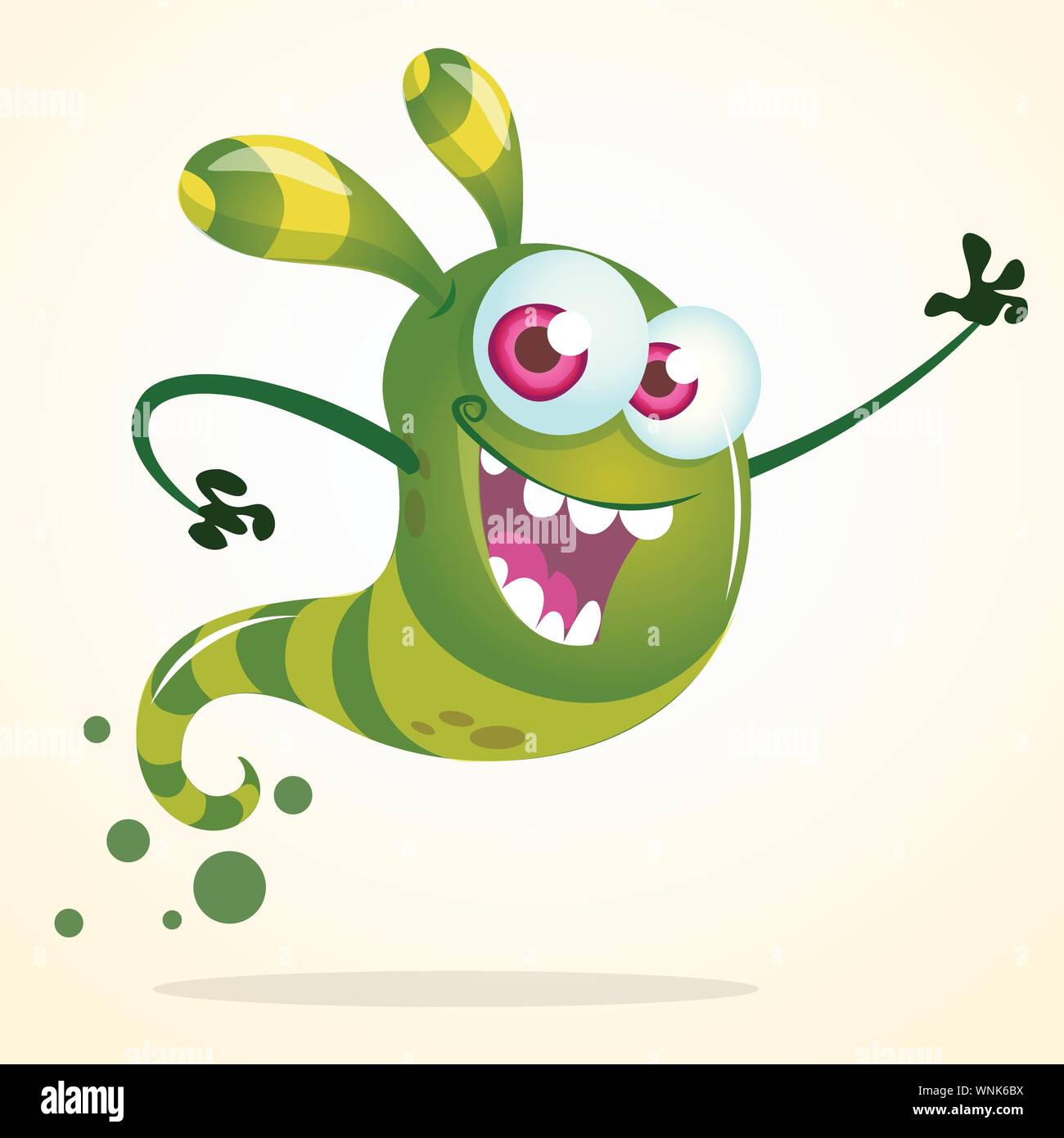 Cute cartoon green ghost waving. Vector Halloween character Stock ...