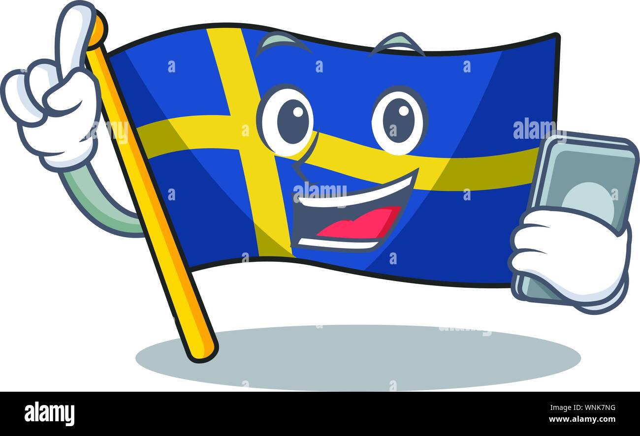 With phone flag sweden character hoisted in cartoon pole Stock Vector ...