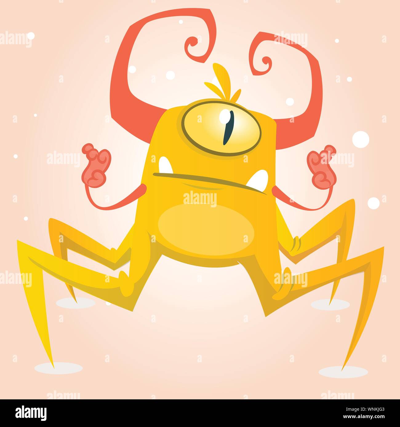Cute cartoon monster spider. Halloween yellow and horned monster ...