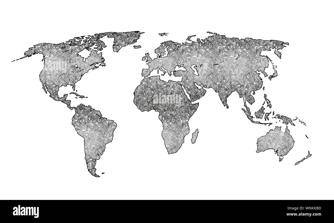 Best doodle world map for your design. Hand drawn freehand editable ...