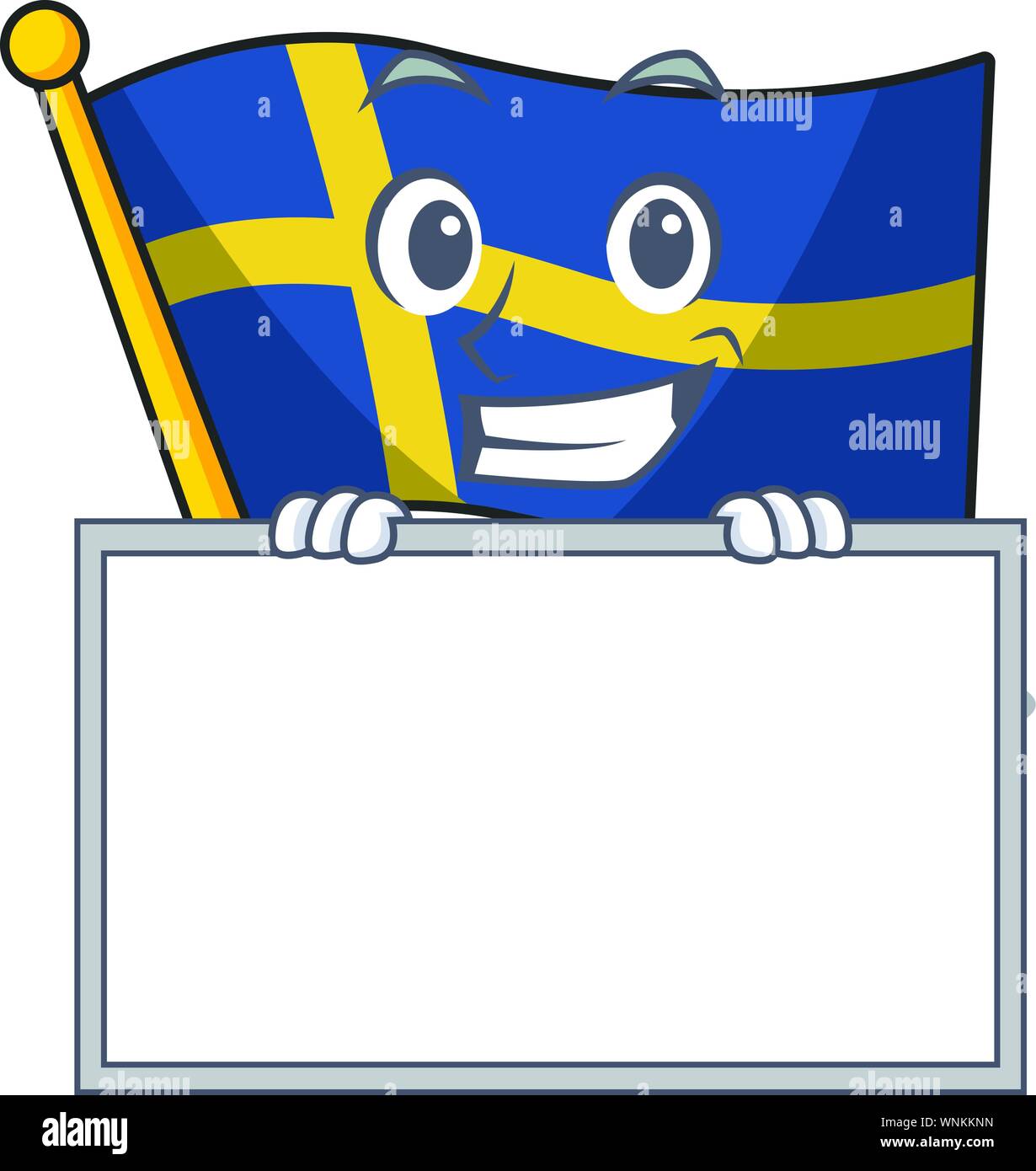 Grinning with board flag sweden character hoisted in cartoon pole Stock ...