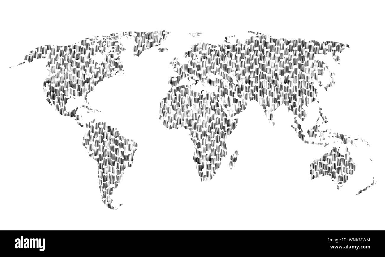 Best doodle world map for your design. Hand drawn freehand editable ...