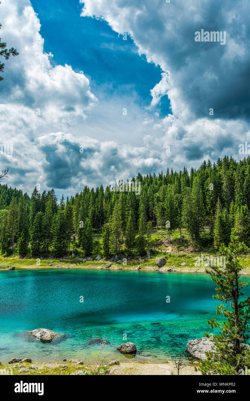 Emotions of colors on Lake Carezza. Dolomites, Italy Stock Photo - Alamy