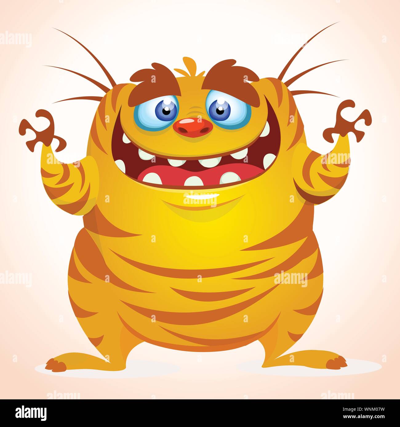 Happy cartoon monster. Halloween vector yellow striped monster Stock ...