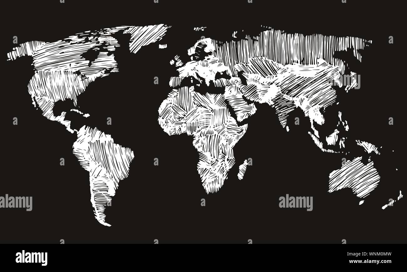 Best doodle world map for your design. Hand drawn freehand editable ...