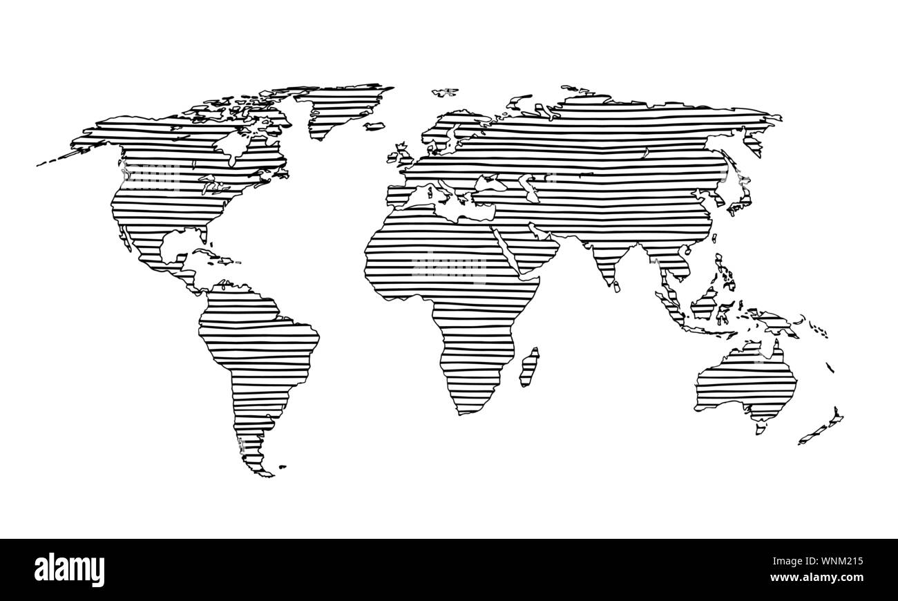 Best doodle world map for your design. Hand drawn freehand editable ...