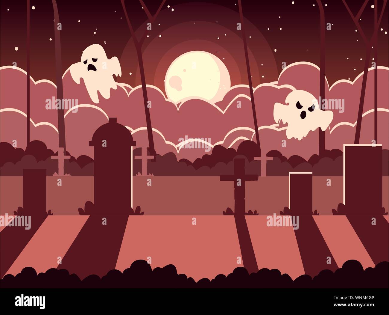 poster of cemetery in scene halloween vector illustration design Stock ...