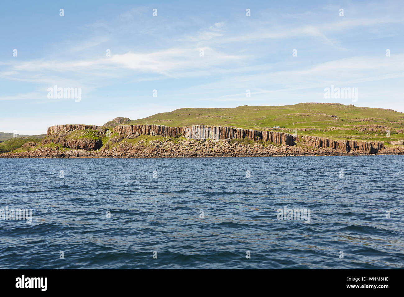 Basalt rock columns seen from Loch Na Keal on the Isle of Mull, Inner ...