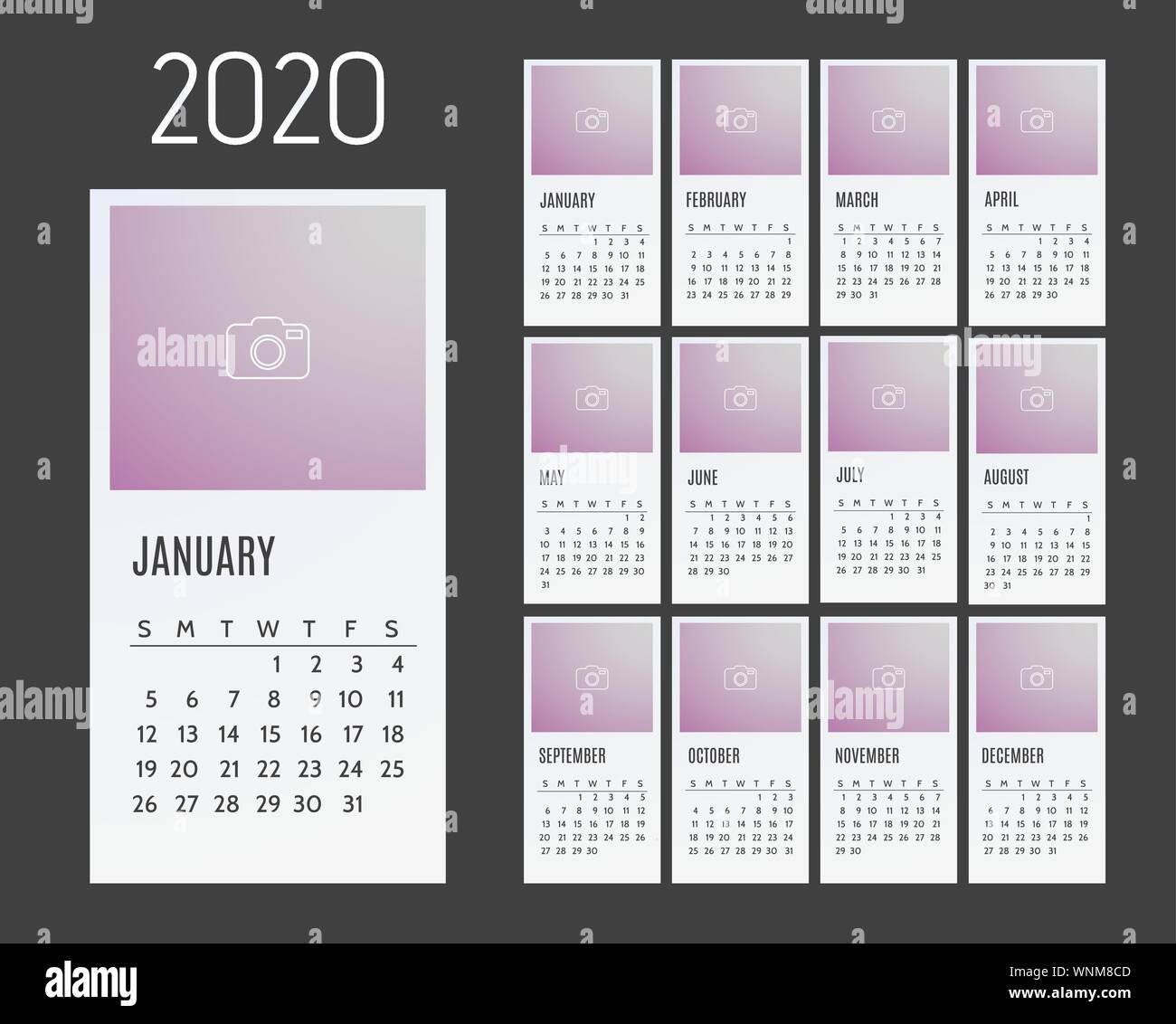 Pocket calendar layout for 2020 years. Week starts from Sunday. Set ...