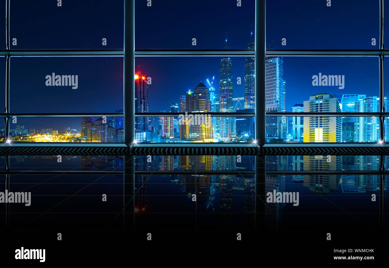 Cityscape Seen Through Window At Night Stock Photo - Alamy