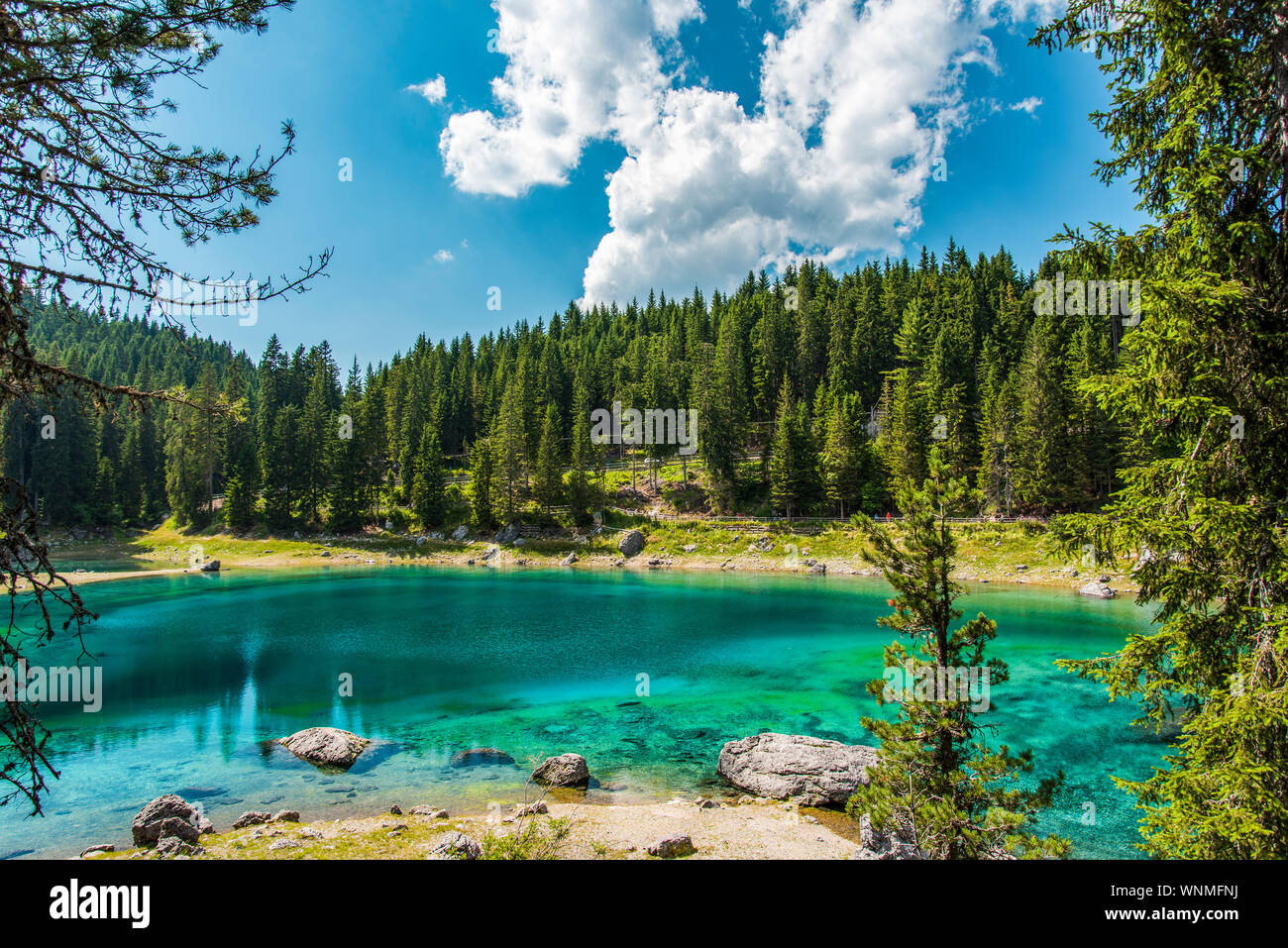 Emotions of colors on Lake Carezza. Dolomites, Italy Stock Photo - Alamy