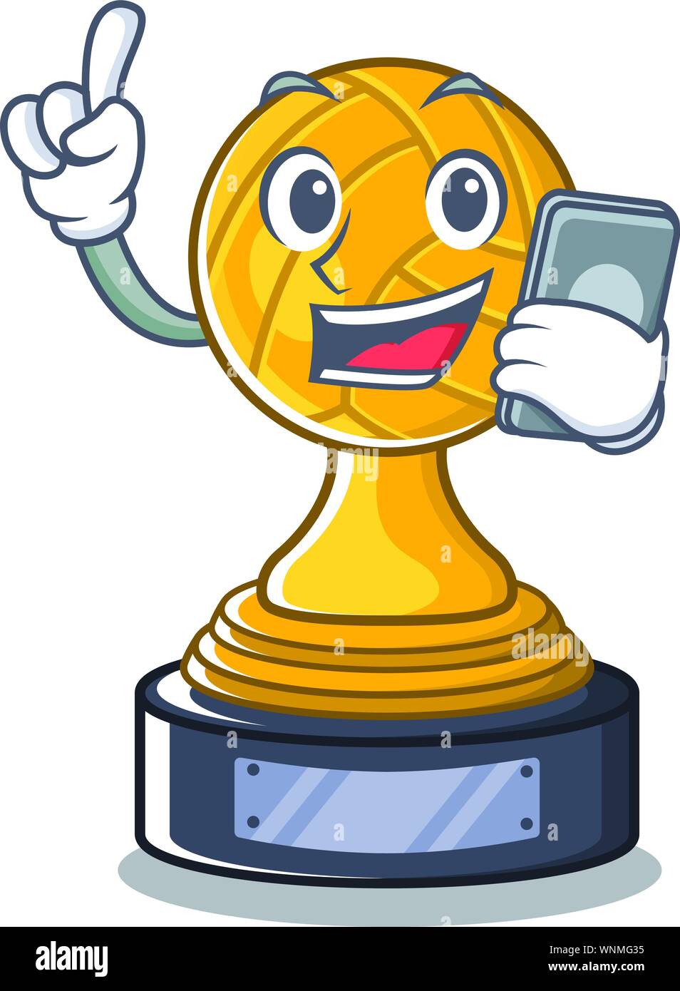 With phone volleyball trophy isolated in the character Stock Vector ...