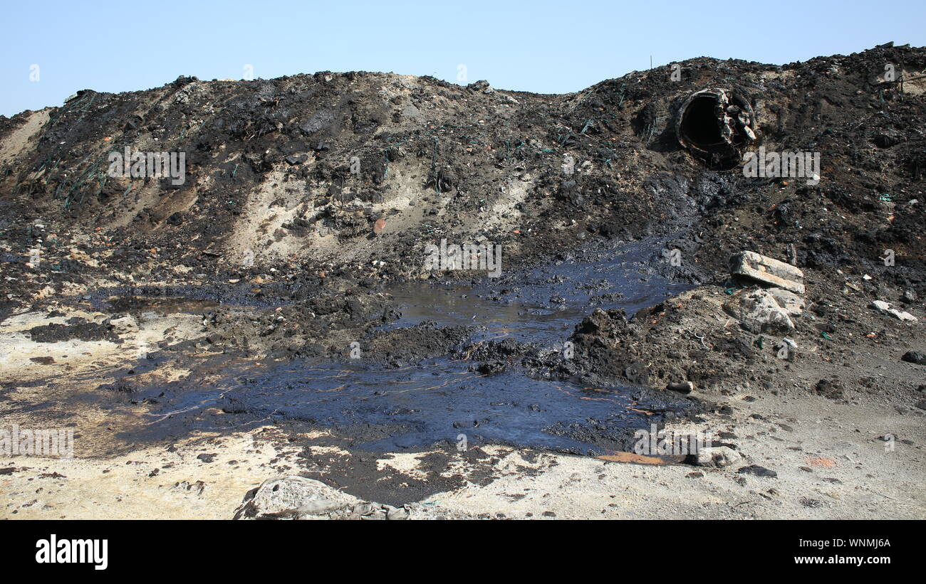 Contamination soil and water spot oil pollutions, former dump toxic ...