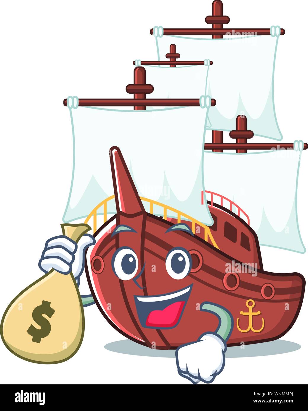 With money bag pirate ship isolated with the cartoon Stock Vector Image ...