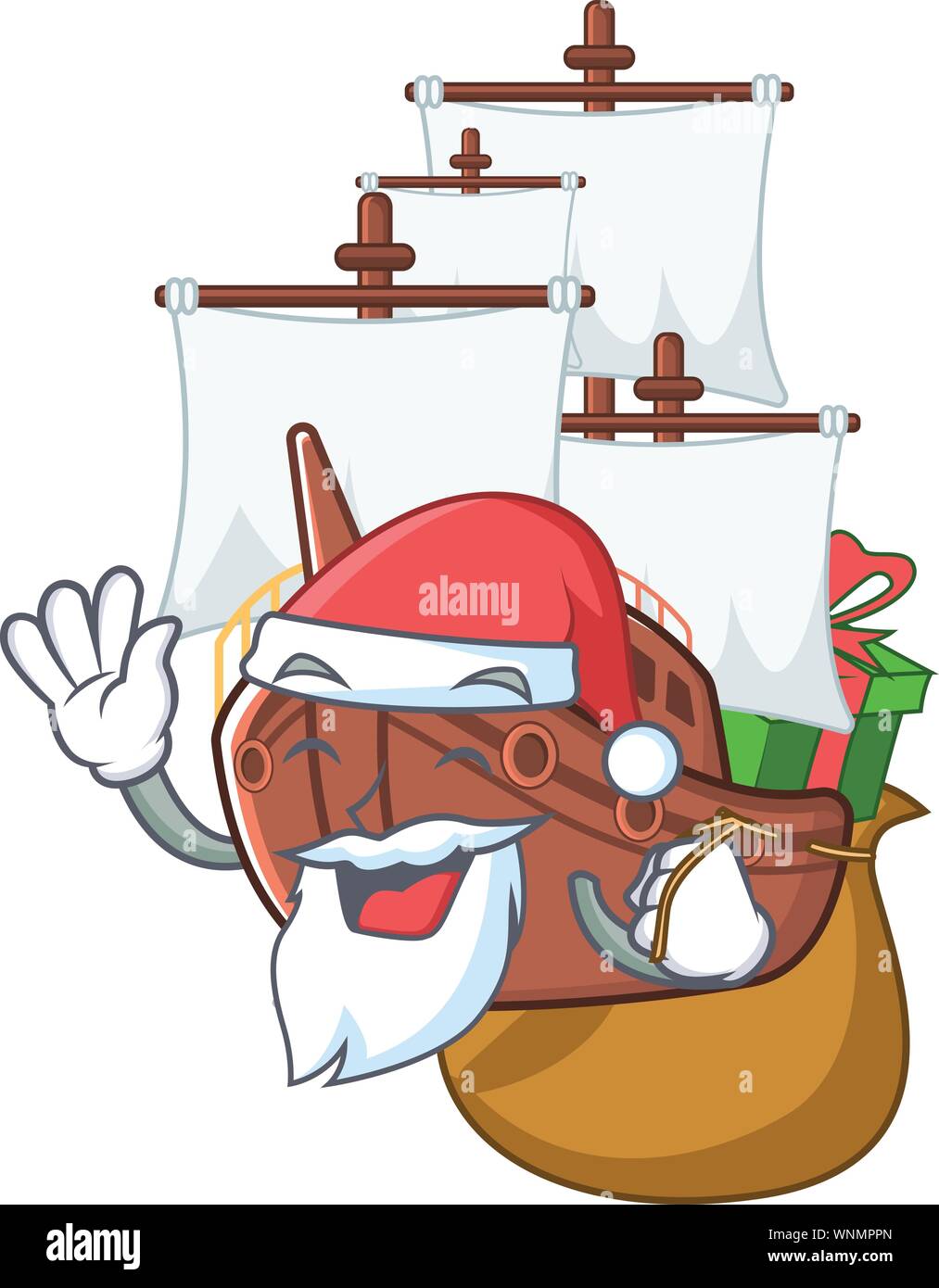 Santa with gift pirate ship with the cartoon shape Stock Vector Image ...
