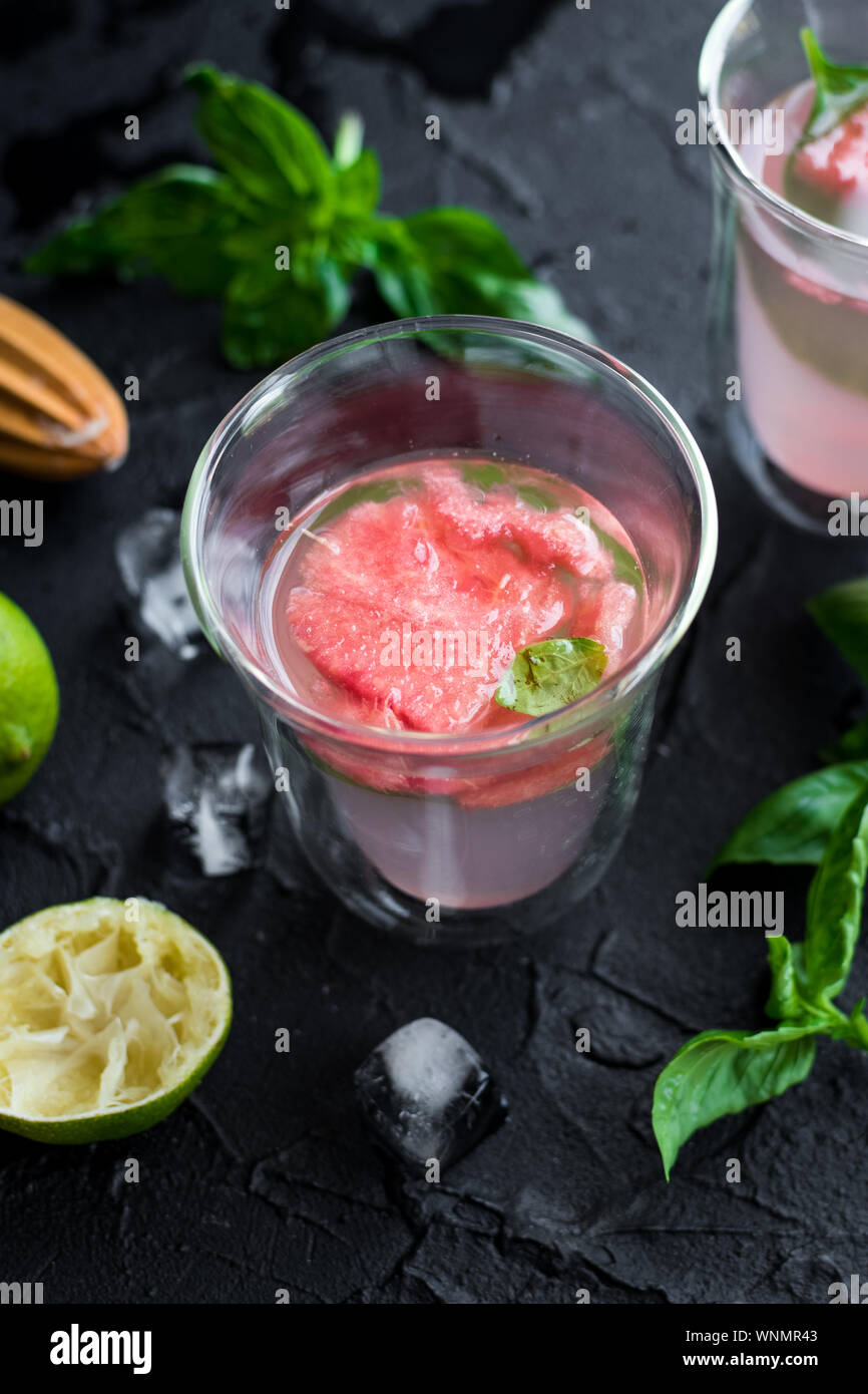 Summer fresh fruit flavored infused water mix of watermelon, lime and ...