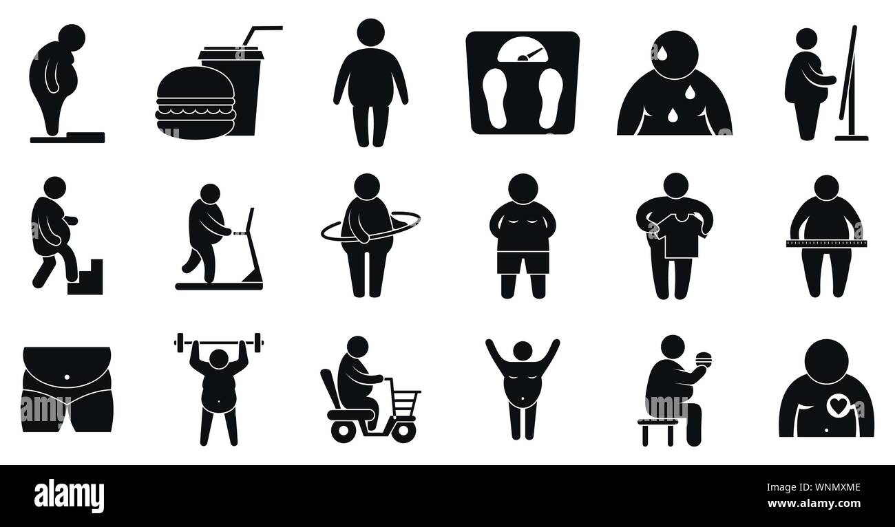 Overweight icons set. Simple set of overweight vector icons for web ...