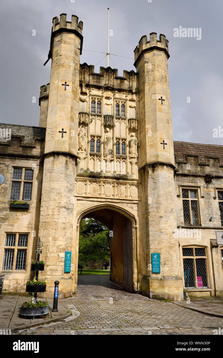 Medieval archway facing market square of Wells England called Bishop's ...