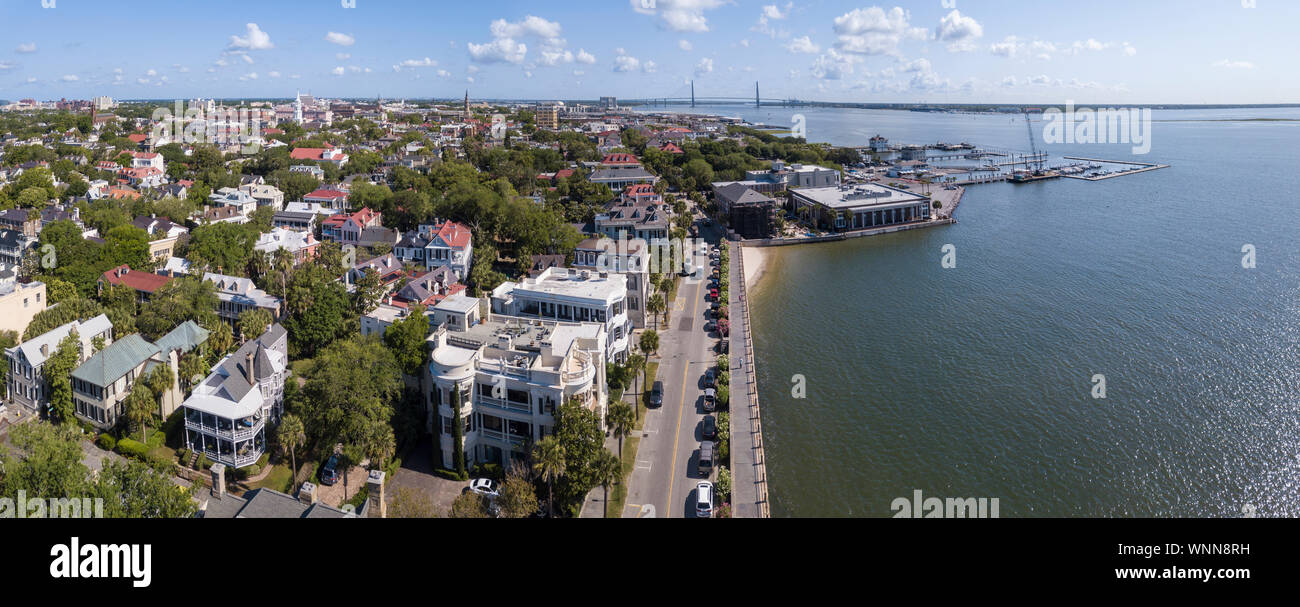Aerial panorama of downtown historic Charleston, South Carolina with ...