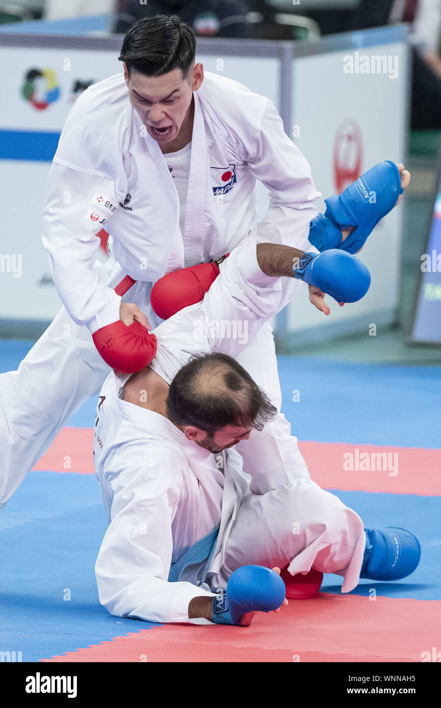 Tokyo, Japan. 6th Sep, 2019. Ken Nishimura of Japan (red) fights against Bahman Asgari Ghoncheh ...