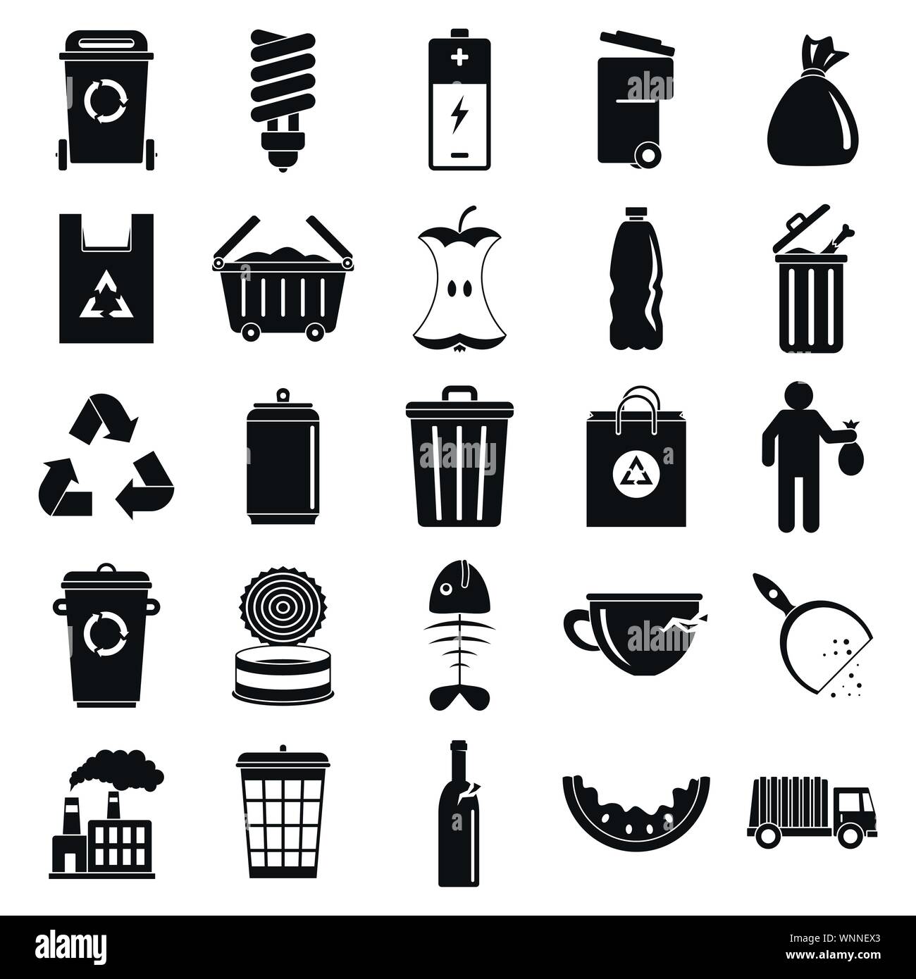 City garbage icons set. Simple set of city garbage vector icons for web ...