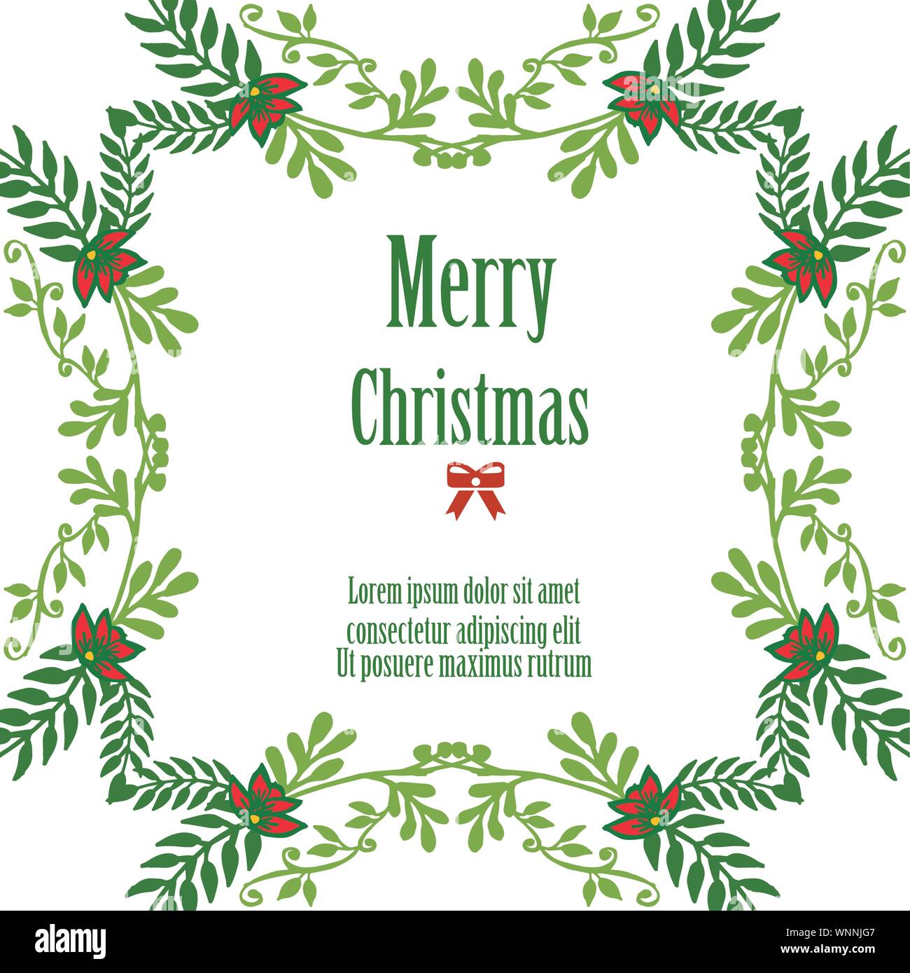 Banner design of merry christmas, with decor green leaves flower frame ...