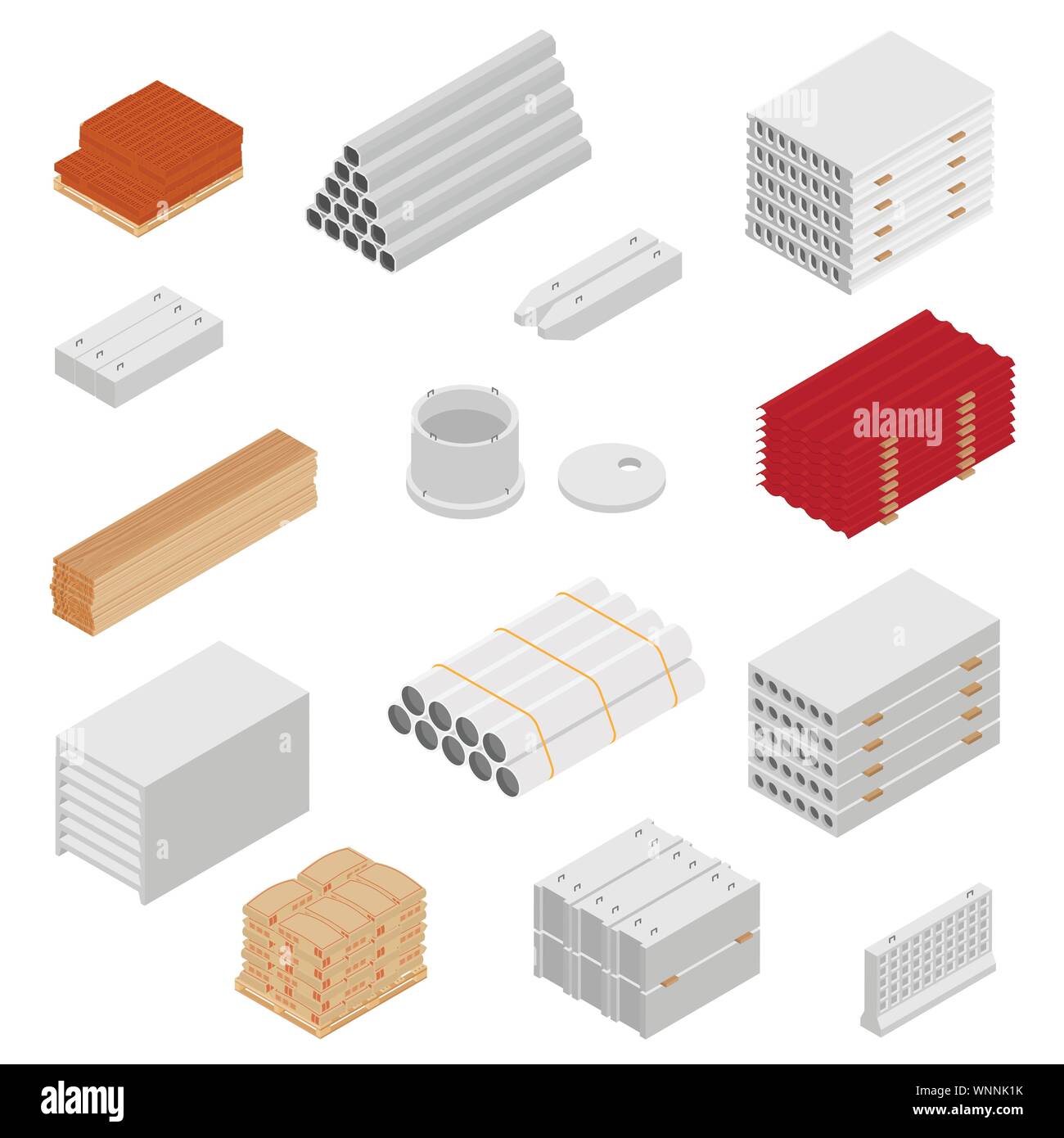 Building and construction materials vector icon set isometric view ...