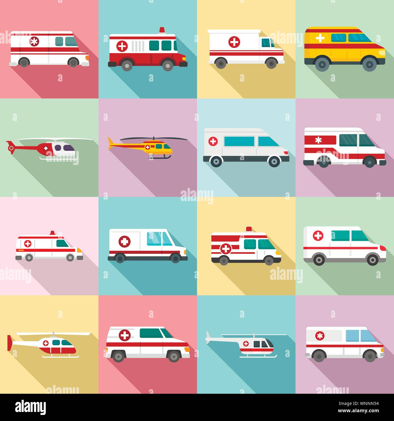 Ambulance icons set. Flat set of ambulance vector icons for web design ...