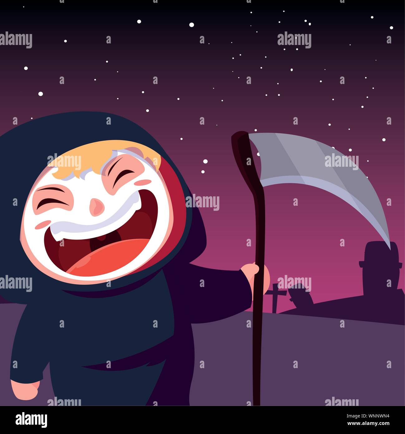 boy dresses in death costume halloween vector illustration Stock Vector ...