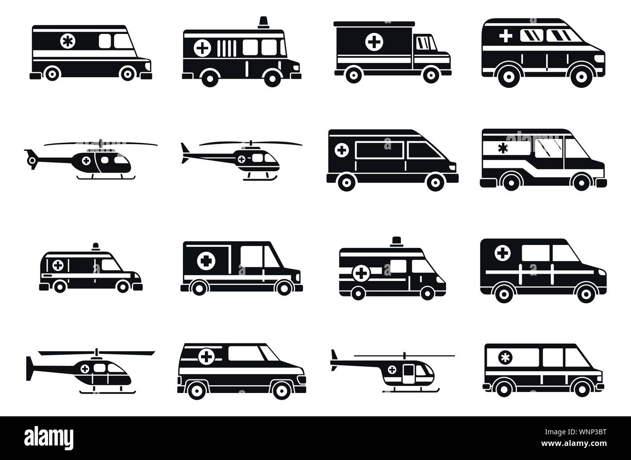 City ambulance icons set. Simple set of city ambulance vector icons for ...
