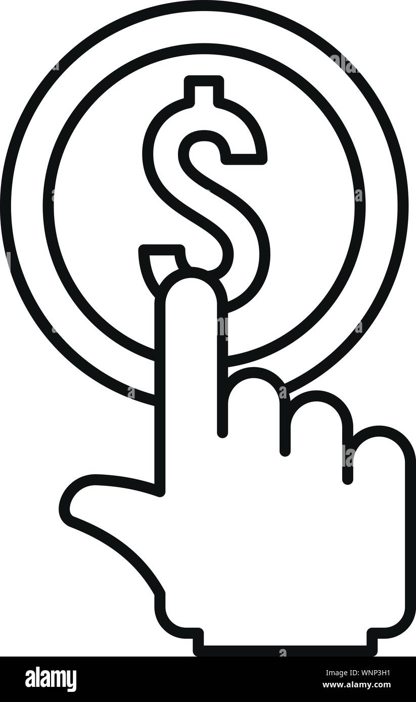 Click gold coin icon. Outline click gold coin vector icon for web ...